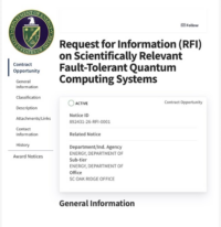 U.S. Department of Energy Issues RFI for 2028 Fault-Tolerant Quantum ...